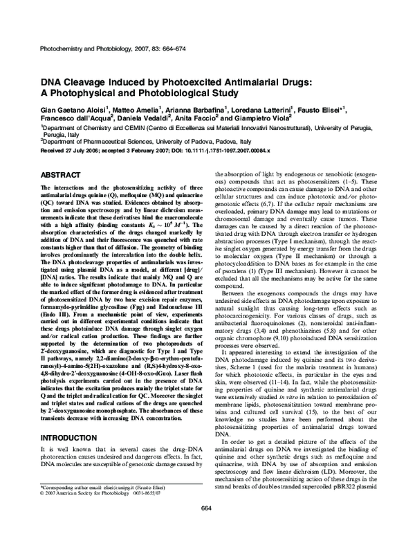 (PDF) DNA Cleavage Induced by Photoexcited Antimalarial Drugs: A ...