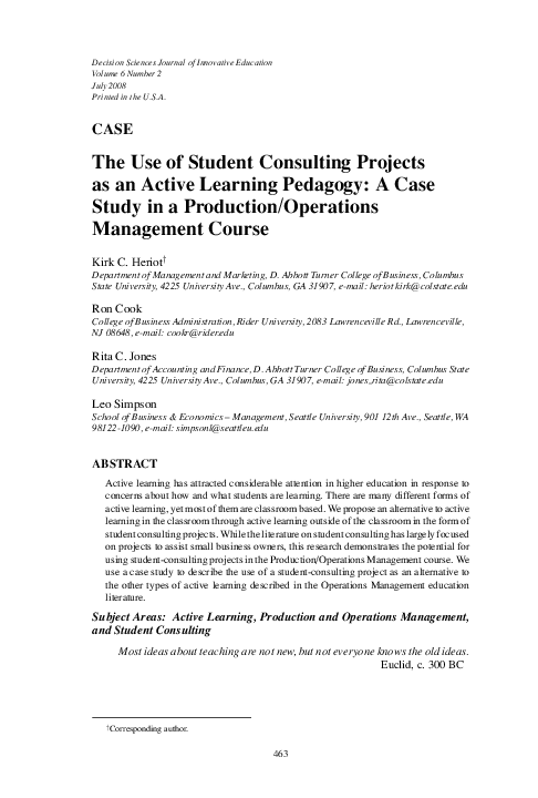 (PDF) The Use of Student Consulting Projects as an Active Learning Pedagogy: A Case Study in a ...