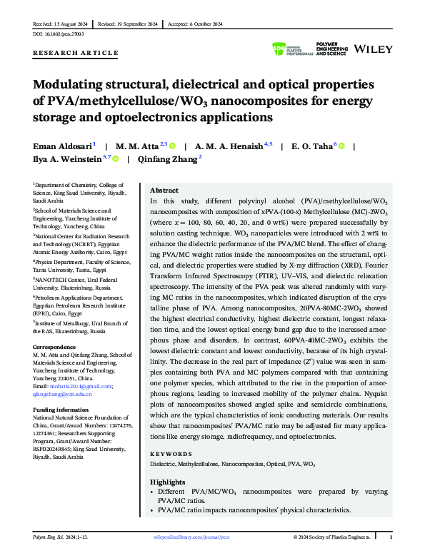 (PDF) Modulating structural, dielectrical and optical properties of PVA/methylcellulose/WO 3 ...