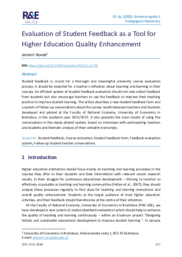 (PDF) Evaluation of Student Feedback as a Tool for Higher Education ...