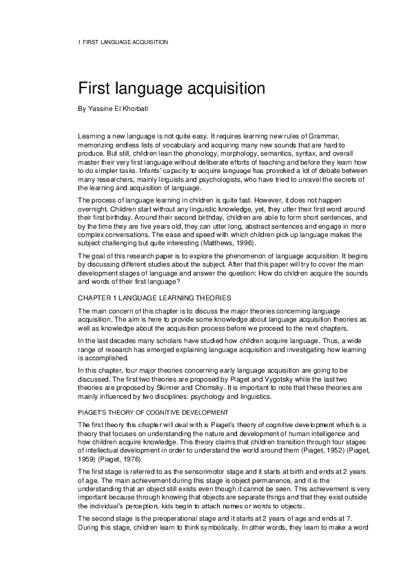 (PDF) First language acquisition