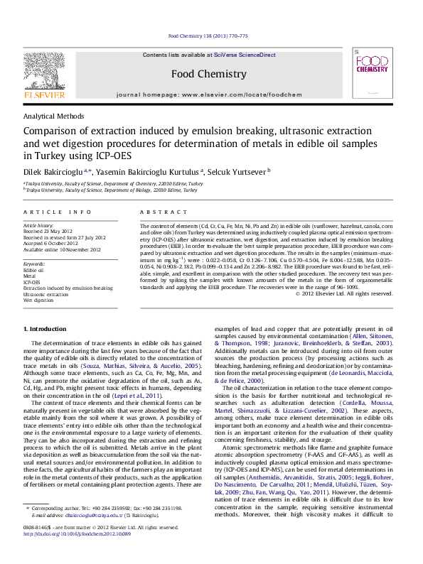 (PDF) Comparison of extraction induced by emulsion breaking, ultrasonic ...