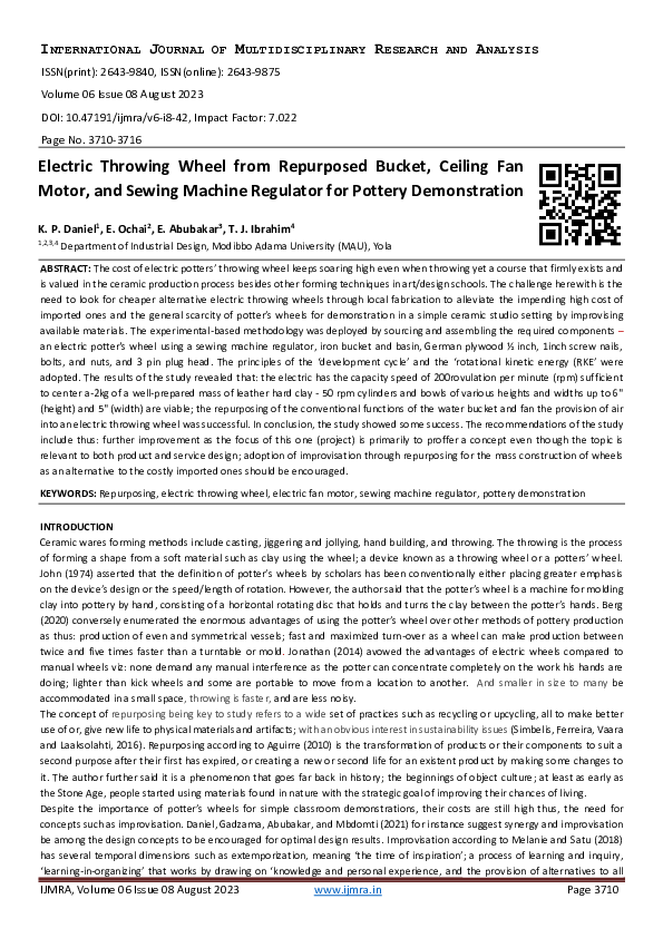 (PDF) Electric Throwing Wheel from Repurposed Bucket, Ceiling Fan Motor ...