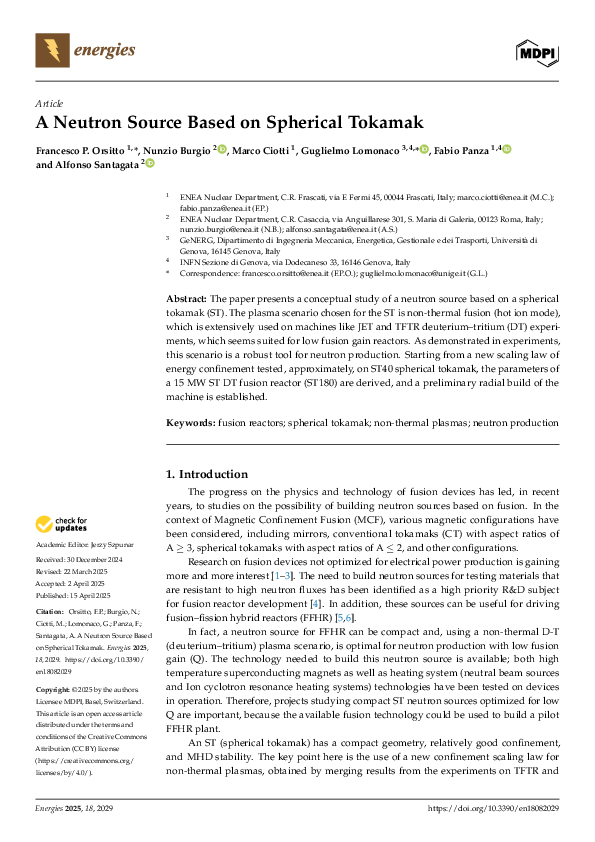 (PDF) A Neutron Source Based on Spherical Tokamak