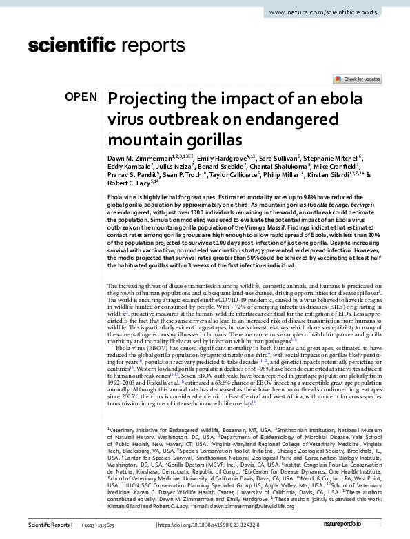(PDF) Projecting the impact of an ebola virus outbreak on endangered mountain gorillas