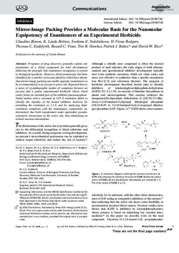 (PDF) Mirror-Image Packing Provides a Molecular Basis for the Nanomolar ...
