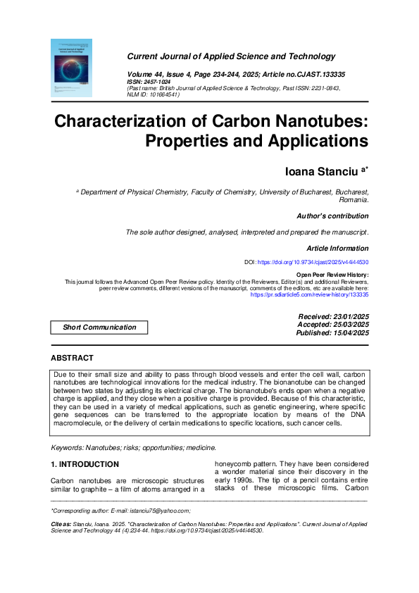 (PDF) Characterization of Carbon Nanotubes: Properties and Applications