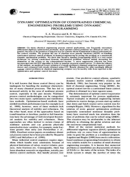 (PDF) DYNAMIC OPTIMIZATION OF CONSTRAINED CHEMICAL ENGINEERING PROBLEMS USING DYNAMIC PROGRAMMING