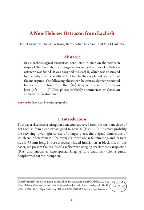 (PDF) A New Hebrew Ostracon from Lachish