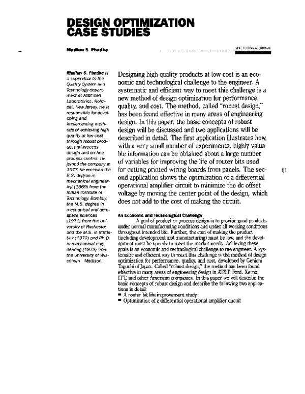 (PDF) Design Optimization Case Studies