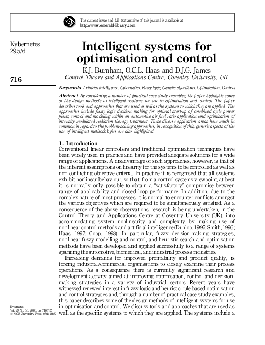 (PDF) Intelligent systems for optimisation and control