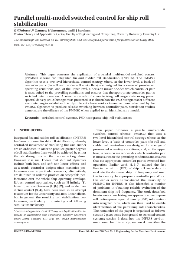 (PDF) Parallel multi-model switched control for ship roll stabilization