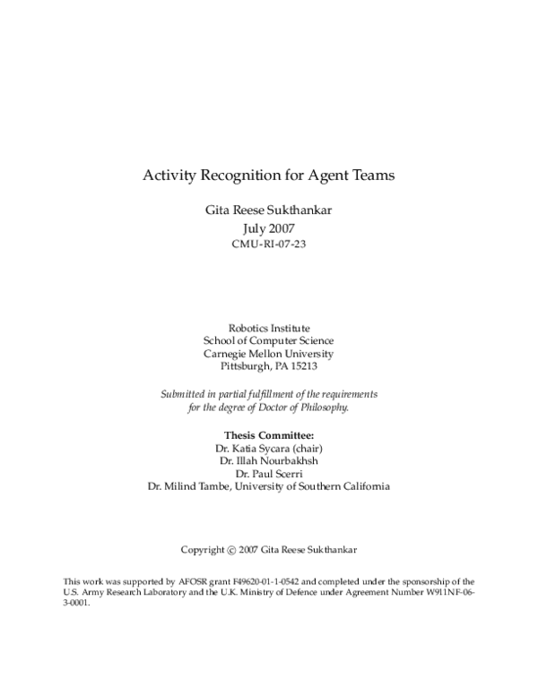 (PDF) Activity Recognition for Agent Teams