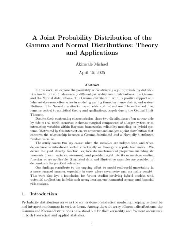 (PDF) A Joint Probability Distribution of the Gamma and Normal ...