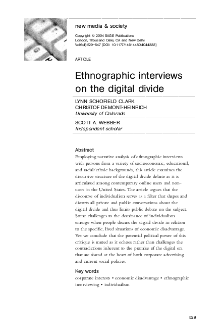 (PDF) Ethnographic Interviews on the Digital Divide