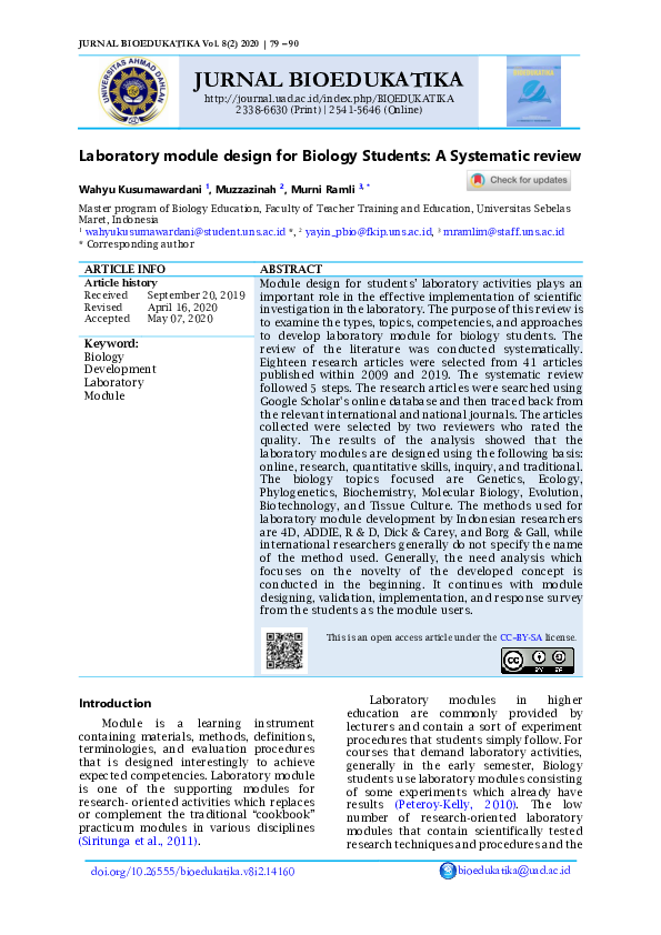 (PDF) Laboratory module design for Biology Students: A Systematic review
