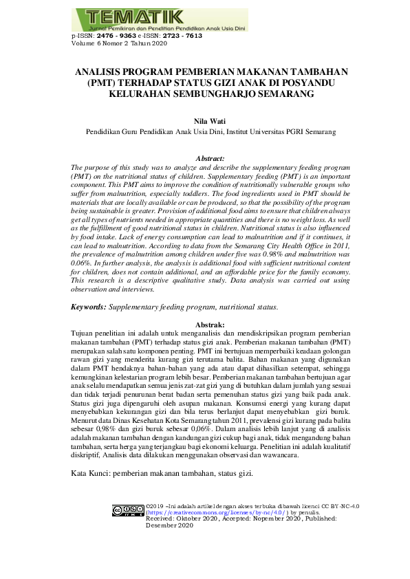 (PDF) Analisis Program Pemberian Makanan Tambahan (PMT) Terhadap Status ...