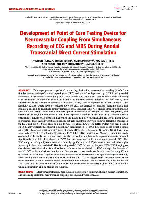(PDF) Development of Point of Care Testing Device for Neurovascular ...
