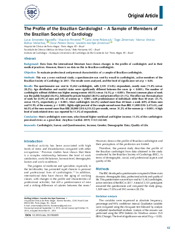 (PDF) The Profile of the Brazilian Cardiologist - A Sample of Members ...