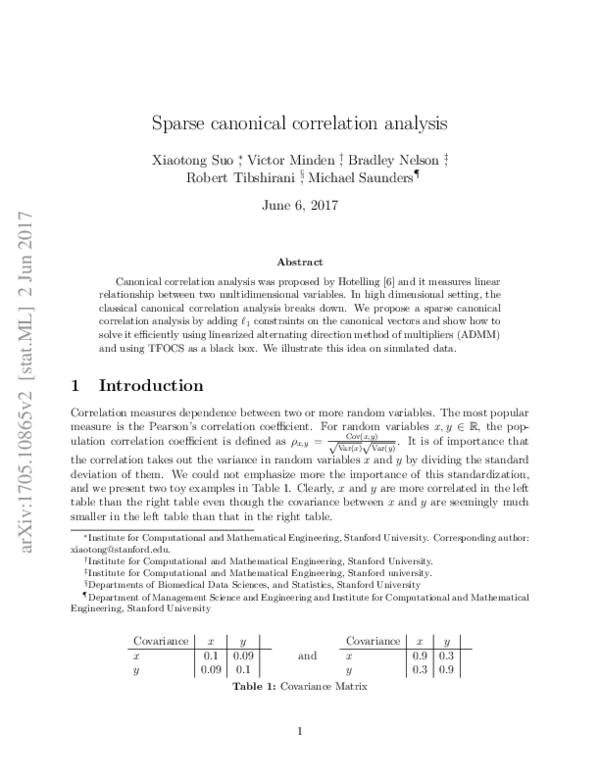 (PDF) Sparse canonical correlation analysis