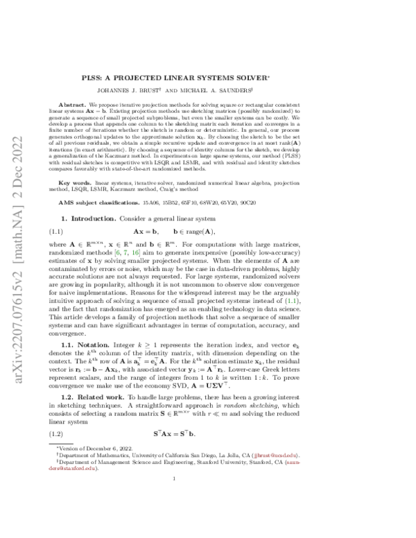 (PDF) PLSS: A Projected Linear Systems Solver