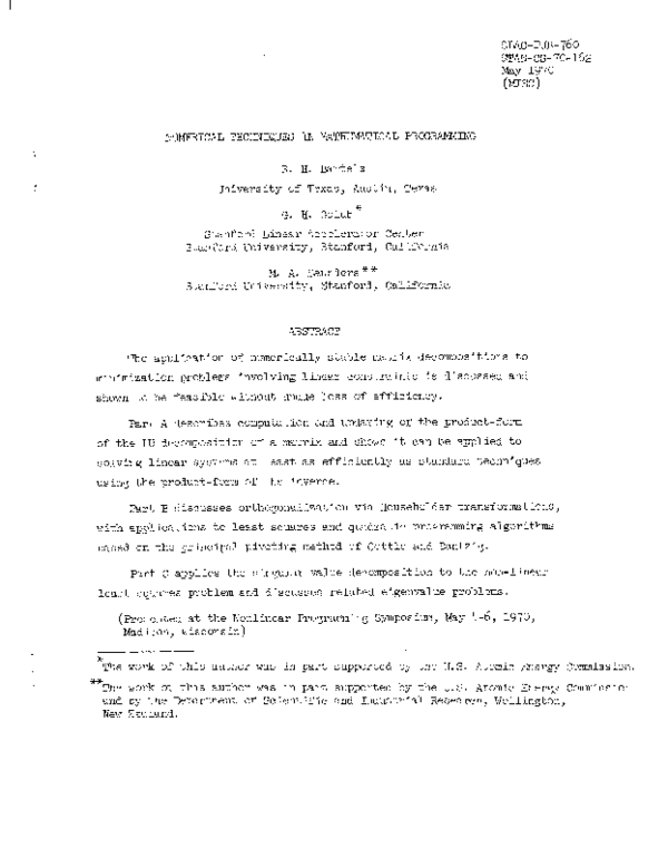 (PDF) Numerical Techniques in Mathematical Programming