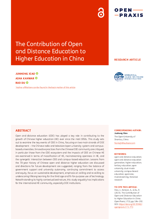 (PDF) The Contribution of Open and Distance Education to Higher ...
