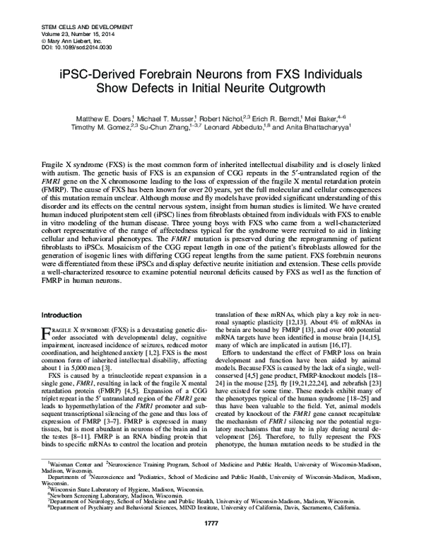 (PDF) iPSC-Derived Forebrain Neurons from FXS Individuals Show Defects ...