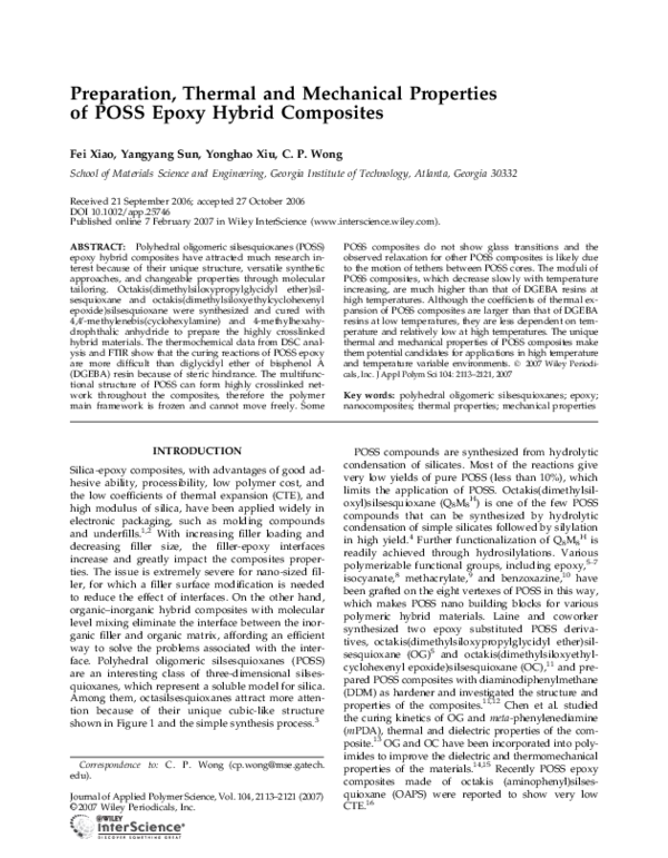 (PDF) Preparation, thermal and mechanical properties of POSS epoxy ...
