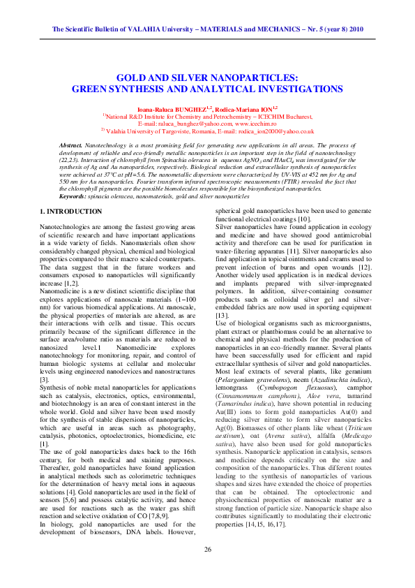 (PDF) Gold and Silver Nanoparticles: Green Synthesis and Analytical Investigations