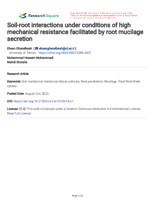(PDF) Soil-root interactions under conditions of high mechanical ...