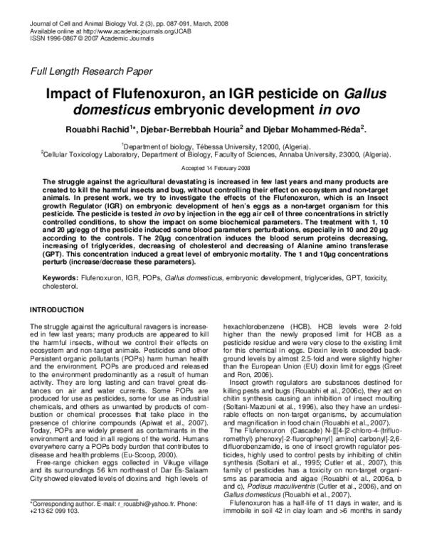 (PDF) Impact of Flufenoxuron, an IGR pesticide on Gallus domesticus ...