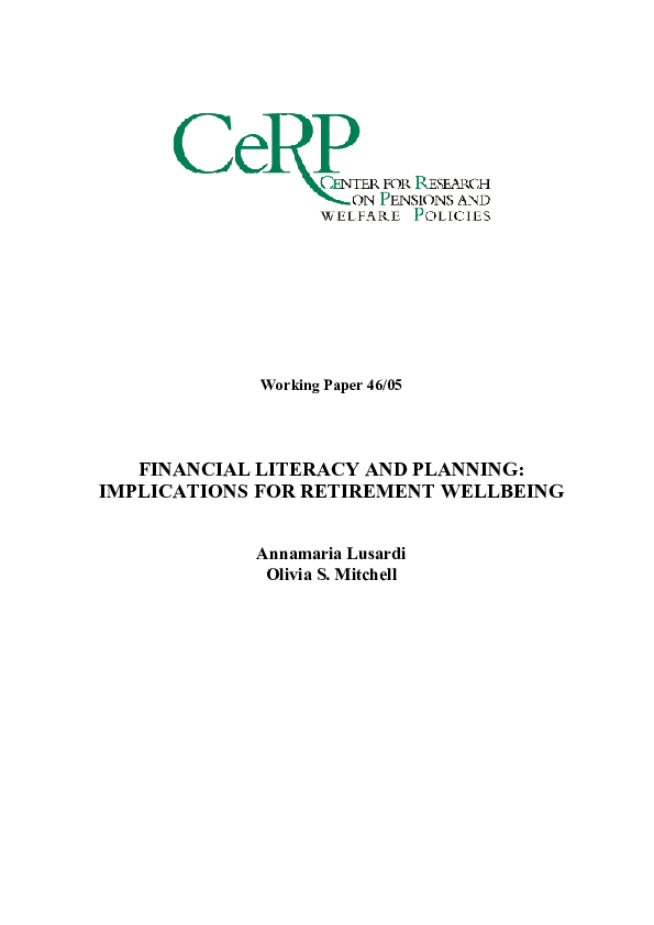 (PDF) Financial Literacy and Planning: Implications for Retirement ...