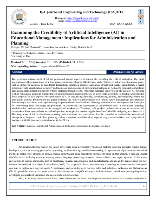 (PDF) Examining the Credibility of Artificial Intelligence (AI) in Educational Management ...