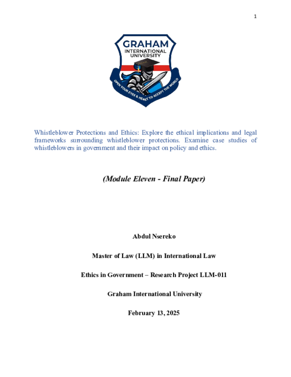 (PDF) Whistleblower Protections and Ethics: Explore the ethical implications and legal ...