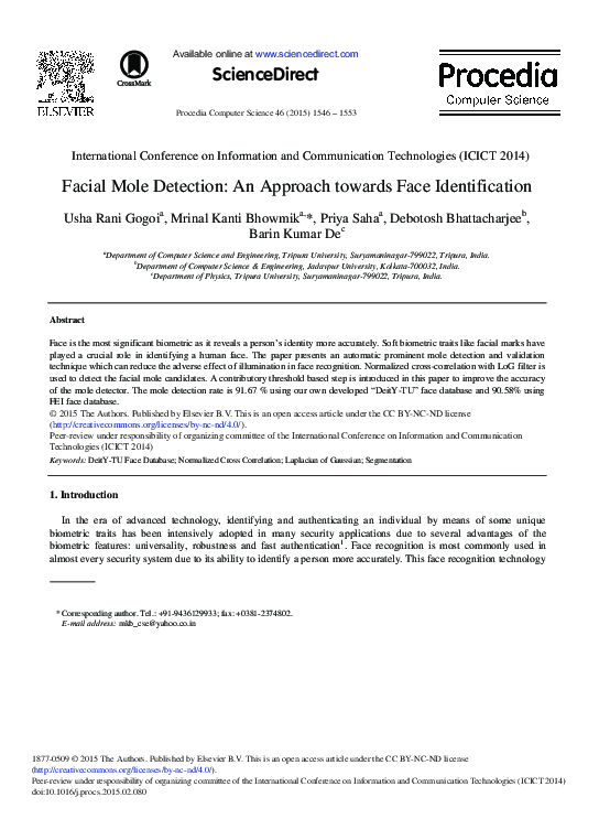 (PDF) Facial Mole Detection: An Approach towards Face Identification
