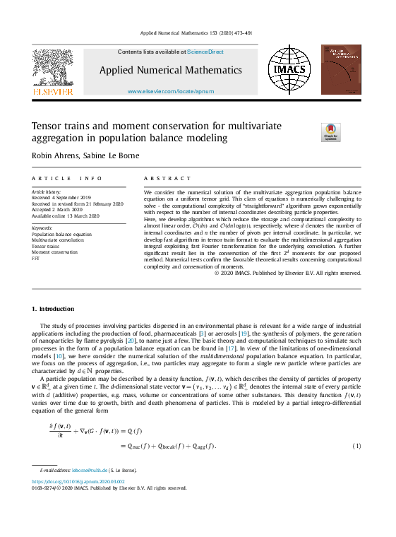(PDF) Tensor trains and moment conservation for multivariate aggregation in population balance ...