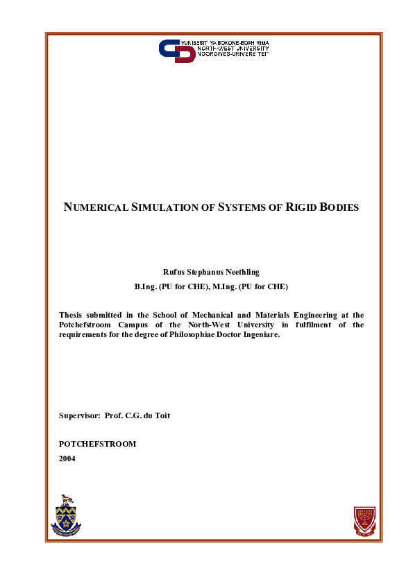 (PDF) Numerical Simulation of Systems of Rigid Bodies (Ph.D. Thesis)