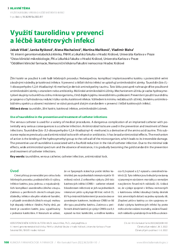 (PDF) Use of taurolidine in the prevention and treatment of catheter ...