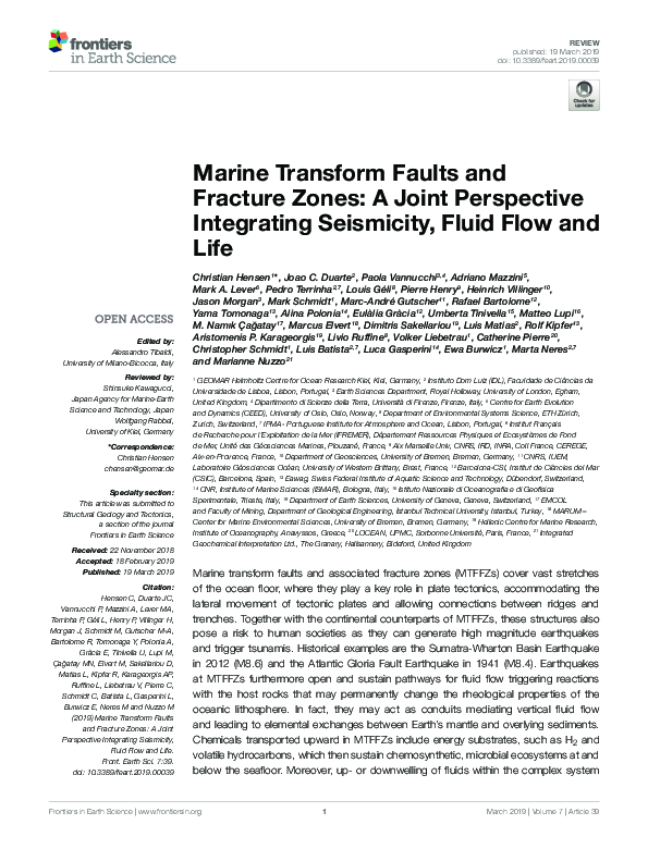 (PDF) Marine Transform Faults and Fracture Zones: A Joint Perspective Integrating Seismicity ...