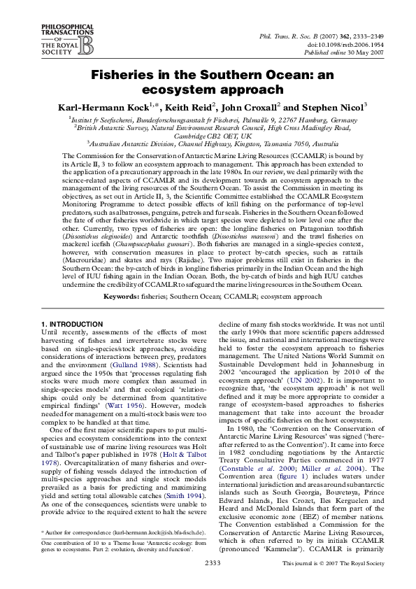 (PDF) Fisheries in the Southern Ocean: an ecosystem approach