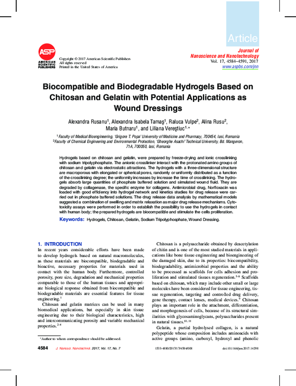 (PDF) Biocompatible and Biodegradable Hydrogels Based on Chitosan and ...