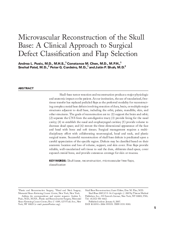 (PDF) Microvascular Reconstruction of the Skull Base: A Clinical ...