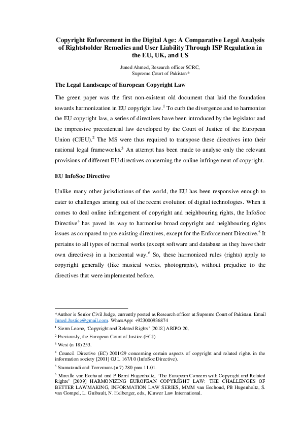(PDF) Copyright Enforcement in the Digital Age: A Comparative Legal ...