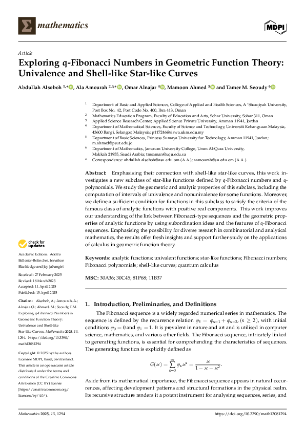 (PDF) Exploring q-Fibonacci Numbers in Geometric Function Theory ...