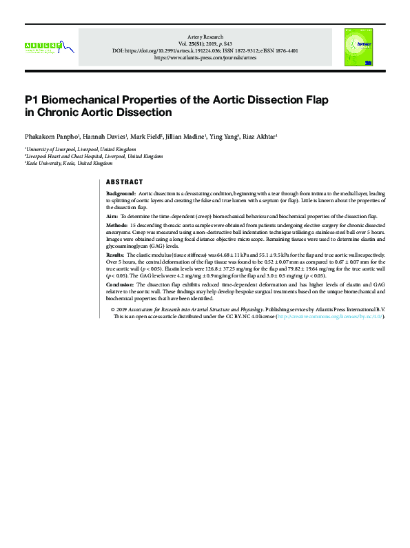 (PDF) P1 Biomechanical Properties of the Aortic Dissection Flap in ...