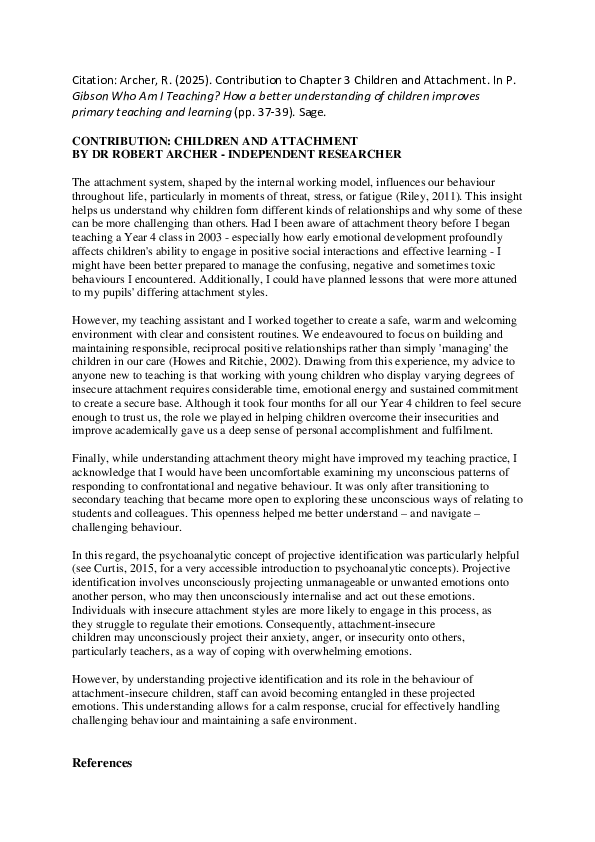 (PDF) Contribution to Chapter 3 Children & Attachment