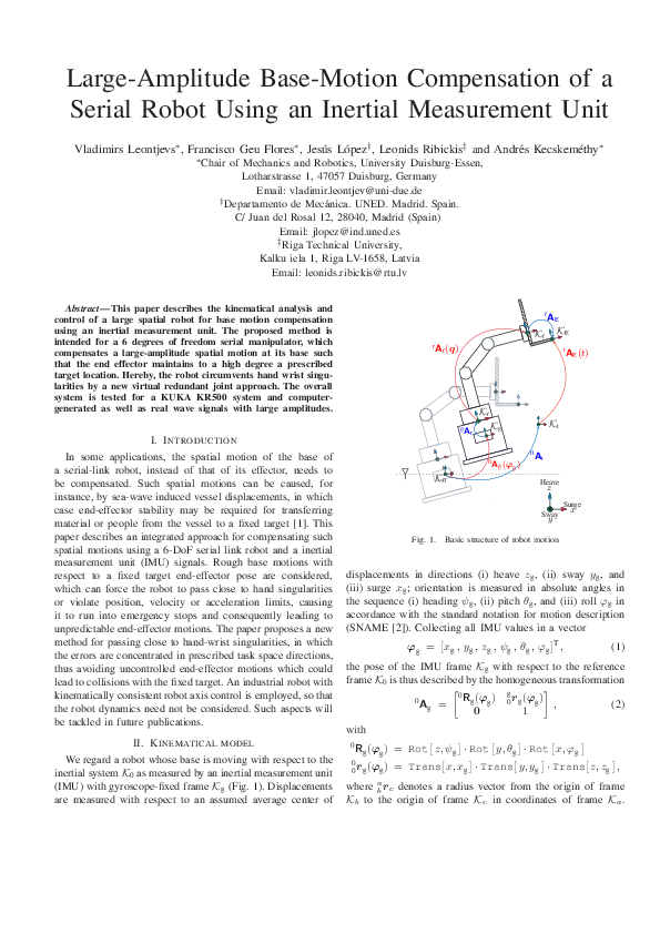 (PDF) Large-amplitude base-motion compensation of a serial robot using an inertial measurement unit