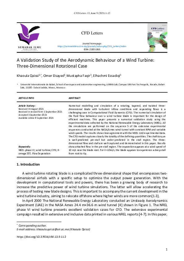 (PDF) A Validation Study of the Aerodynamic Behaviour of a Wind Turbine ...