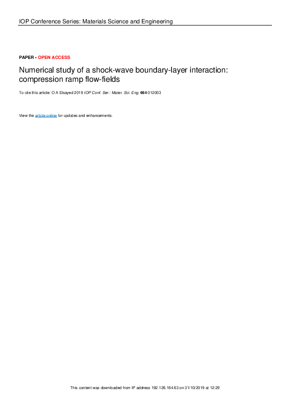 (PDF) Numerical study of a shock-wave boundary-layer interaction ...